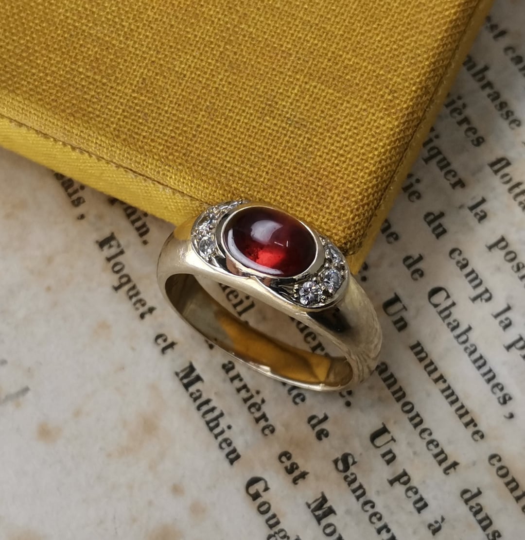 Vintage German 18k Gold Tourmaline & Diamond Ring Unisex - Etsy