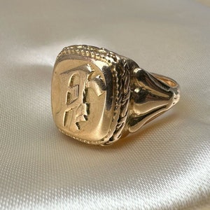 Antique German Signet Ring With Initials 'PF', 14k Gold Ring, US Size 8 ...