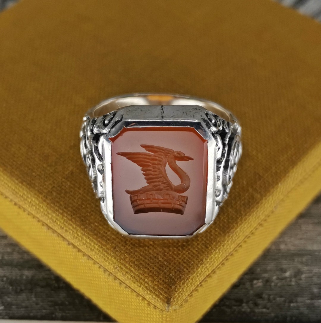 Antique German Swan on Wall Crown Signet Ring Vintage Royal - Etsy