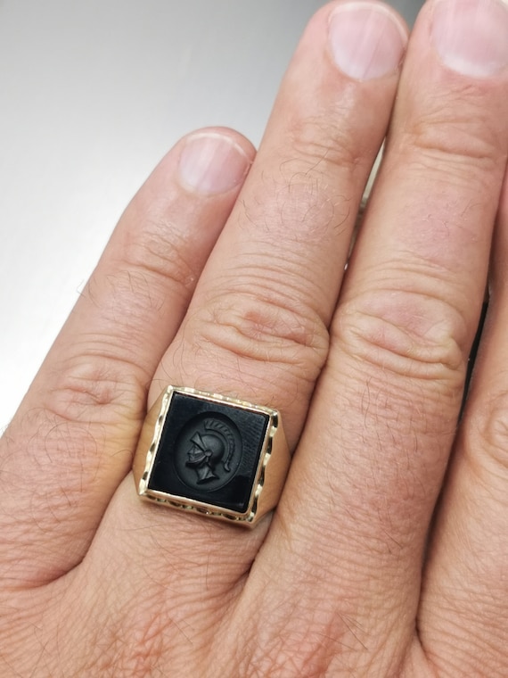 Vintage German 8k Gold Onyx Signet Ring, Intaglio, Ro… - Gem