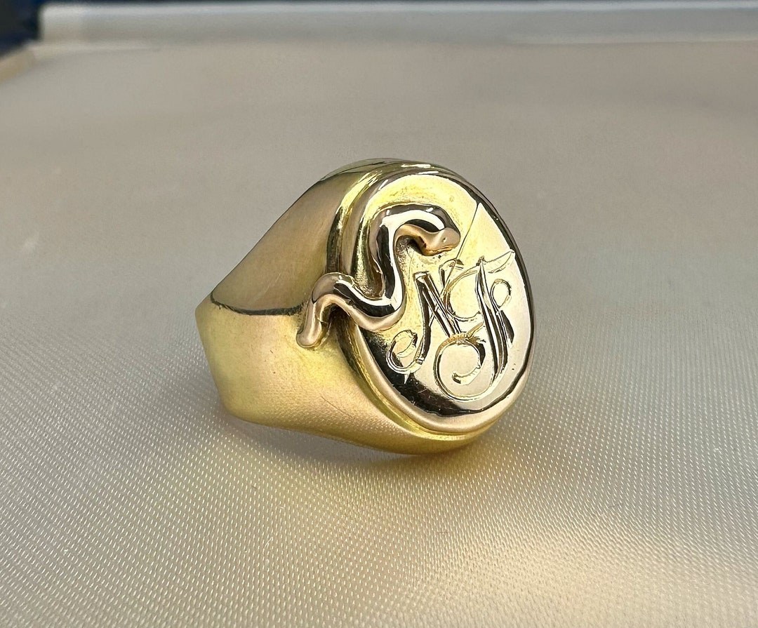 Vintage Italian Snake Signet Ring, 18k Gold Ring, Doctor Ring, US Size ...