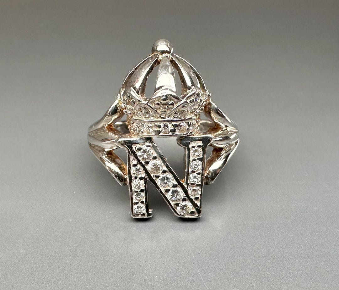 French Silver Signet Ring, Imperial Crown NAPOLEON Ring, US Size 9 1/2 ...