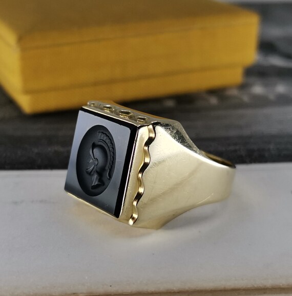 Vintage German 8k Gold Onyx Signet Ring, Intaglio, Ro… - Gem