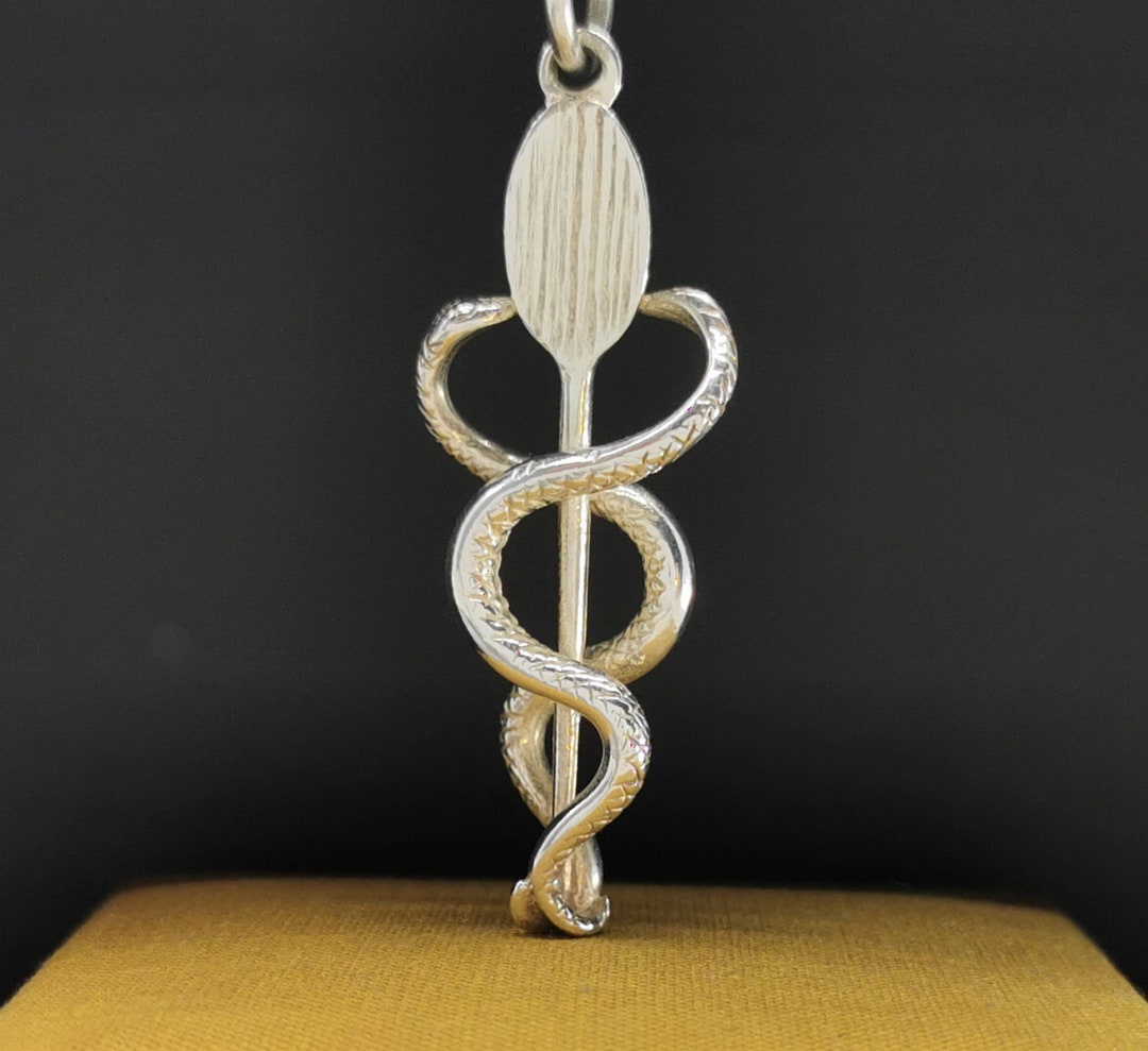 Vintage Silver Caduceus Pendant, Doctor Gift, Medical Symbol, Snake ...