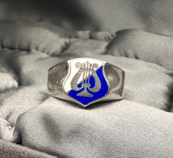Antique German Silver Enamel Harp Signet Ring, US Siz… - Gem