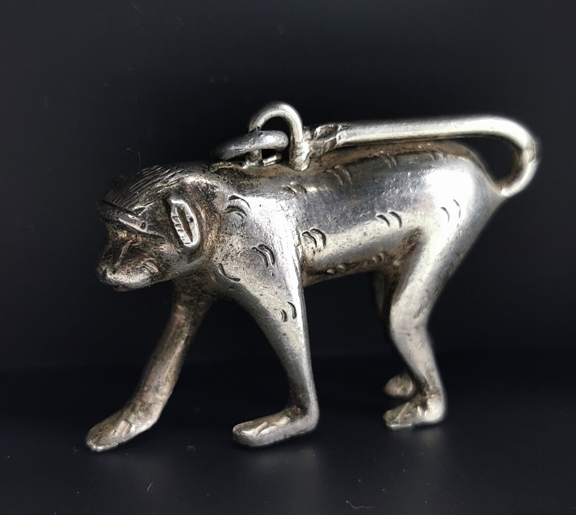 Antique Monkey Medallion Sterling Silver Statement Pendant | Etsy