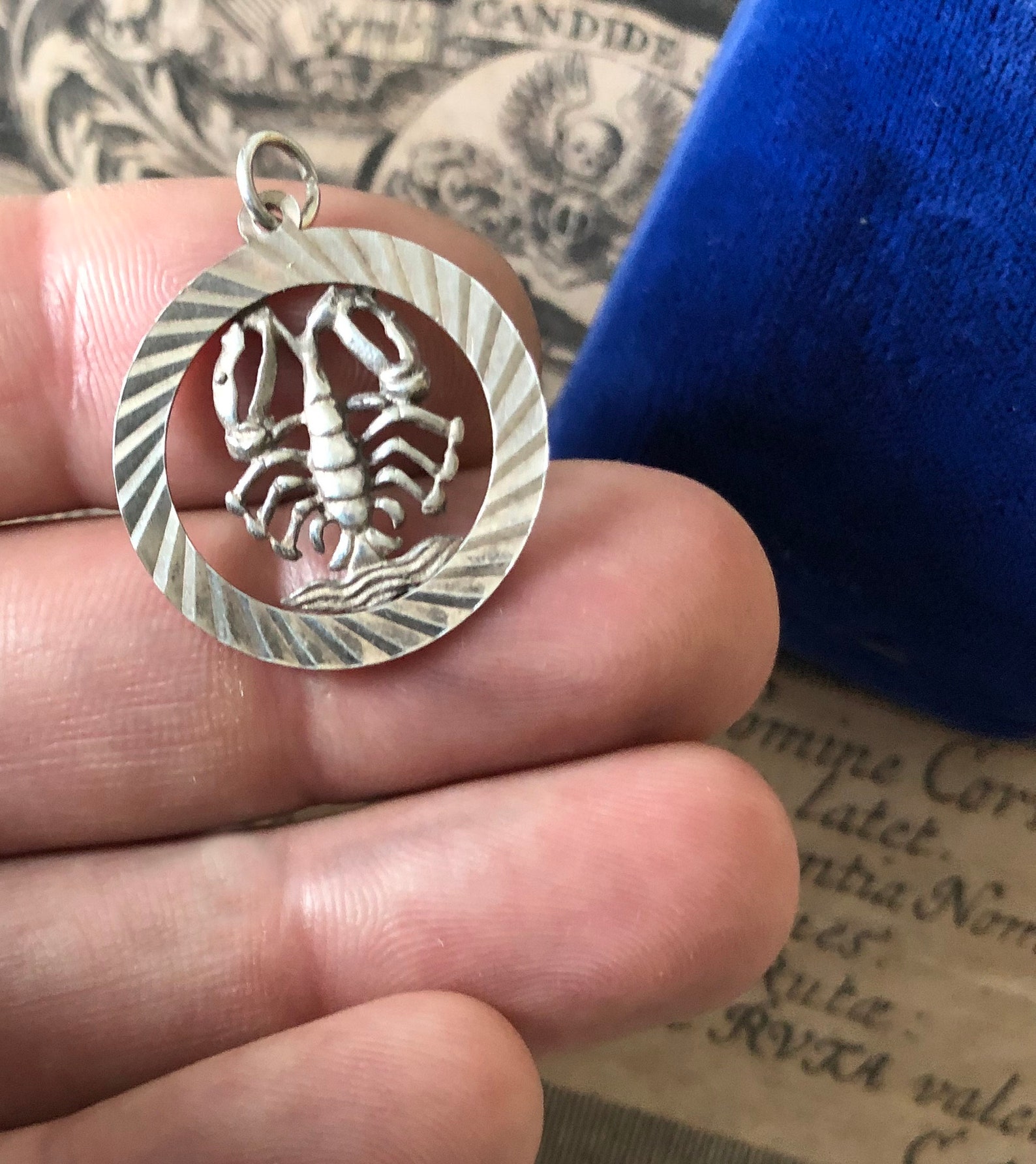 Vintage Silver Cancer Pendant French Zodiac Sign Charm | Etsy