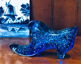 Blue Glass Boot Fenton Glass Daisy Button Pattern Collectible Figurine ...