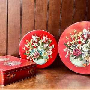 Vintage Red Floral Tins Collection of 3 Vintage Tins Farmhouse Decor ...