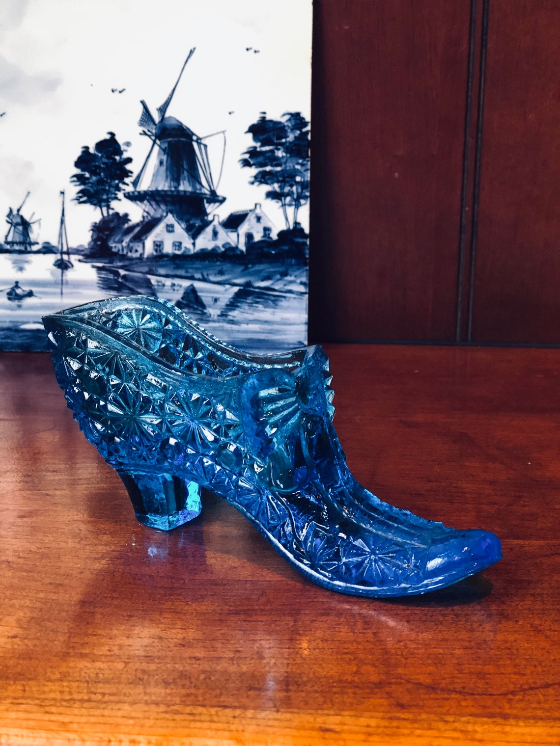 Blue Glass Boot Fenton Glass Daisy Button Pattern Collectible - Etsy