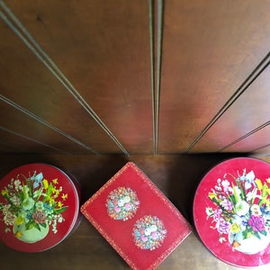 Vintage Red Floral Tins Collection of 3 Vintage Tins Farmhouse Decor ...