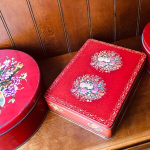 Vintage Red Floral Tins Collection of 3 Vintage Tins Farmhouse Decor ...