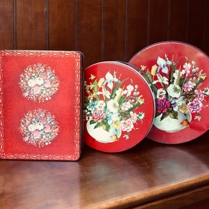 Vintage Red Floral Tins Collection of 3 Vintage Tins Farmhouse Decor ...