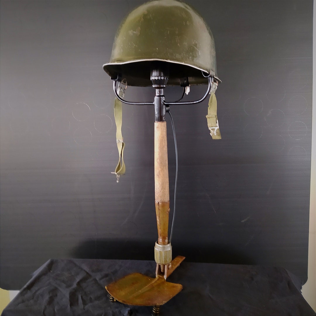 WW2 HELMET LAMP,WW2 Helmet Lamp With Trench Spade Base.handcrafted ...