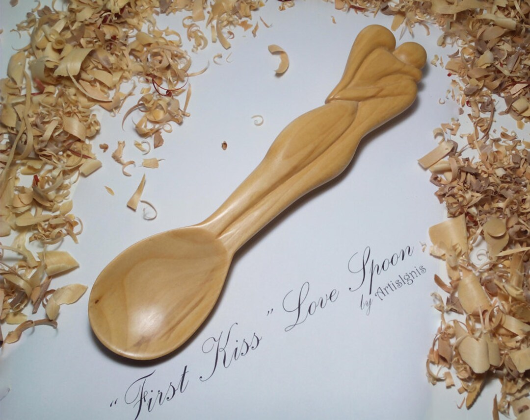 Love Spoon first Kiss Handcarved in Alder Wood - Etsy