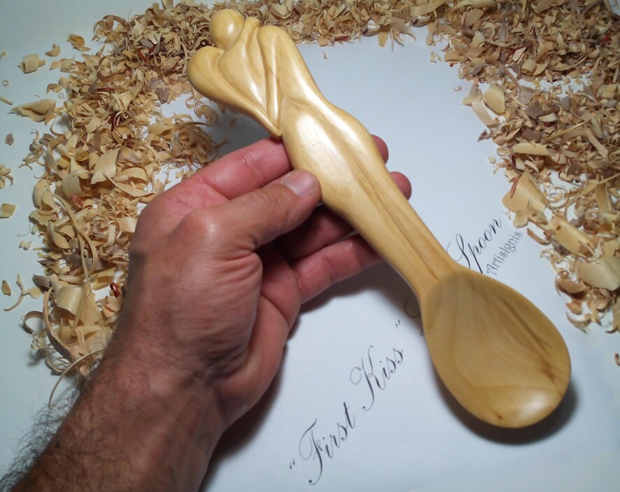 Love Spoon First Kiss Handcarved in Alder wood | Etsy