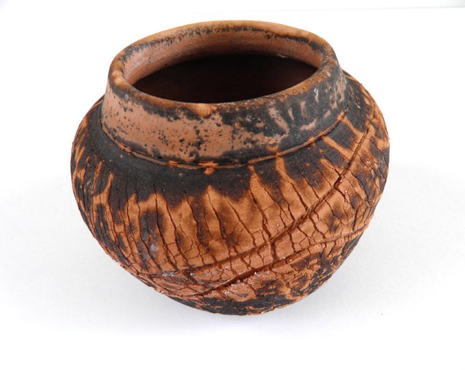 Red and Black Obvara Fired Pottery Pot - Etsy