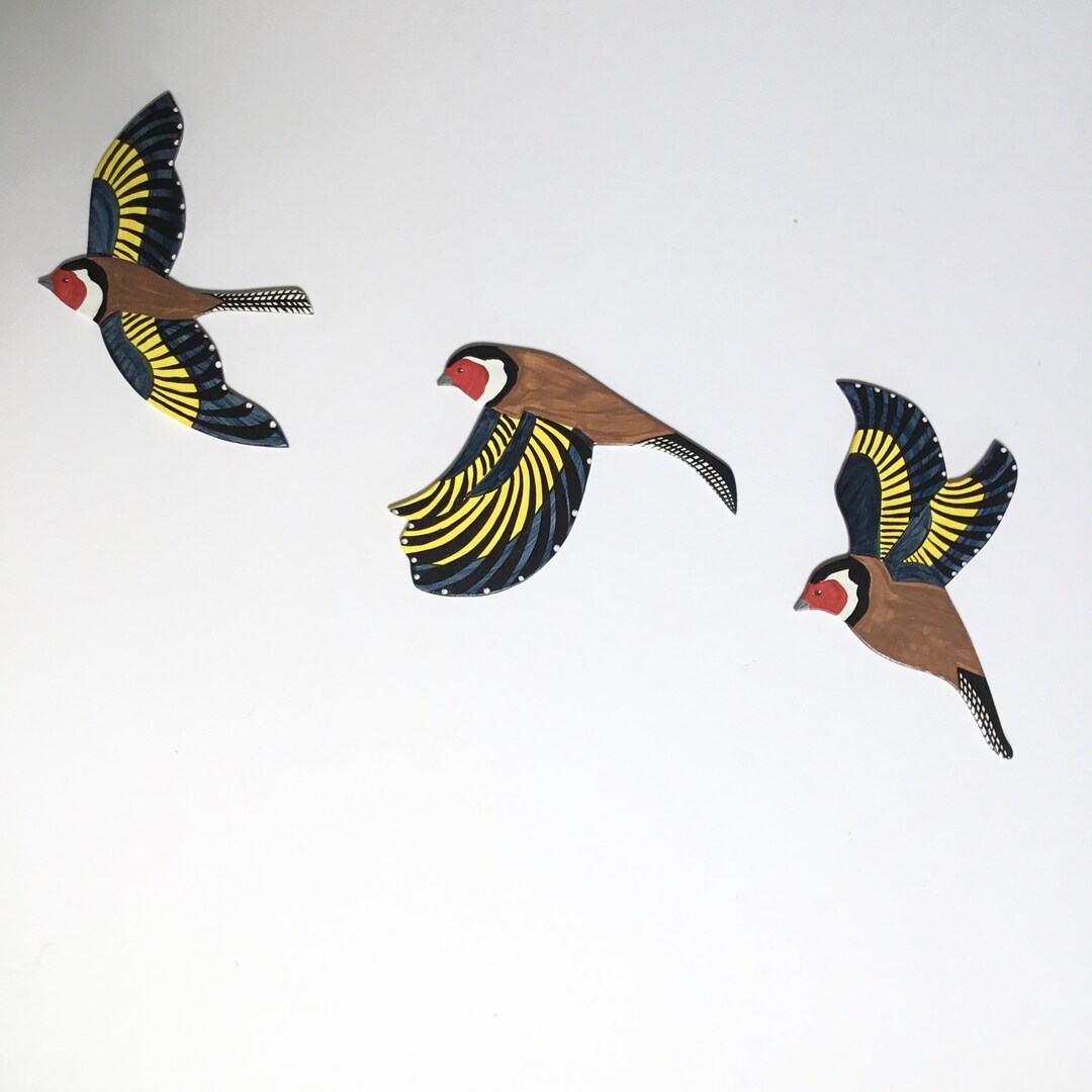 3 Flying Wooden Goldfinches Wall Decor - Etsy