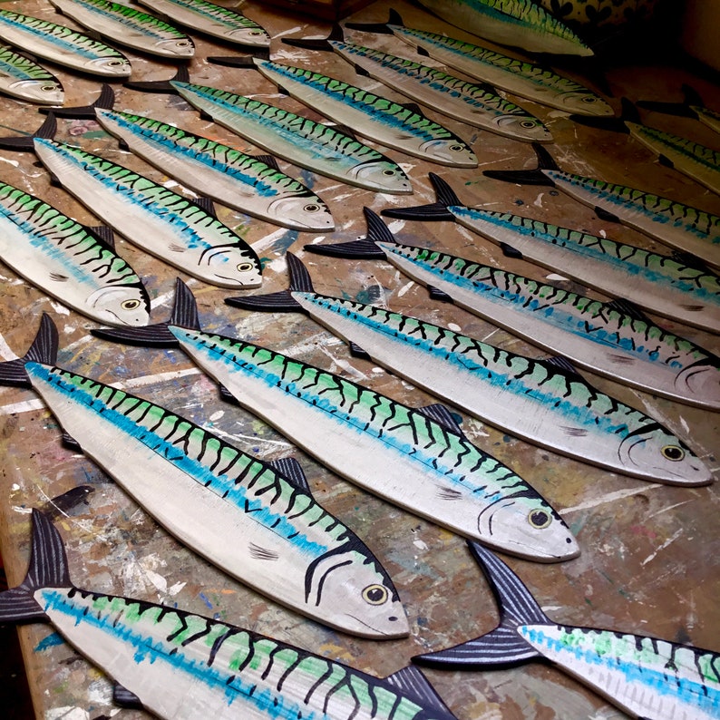 Wooden Painted Fish X 3 . Wall Decoration. Mackerel - Etsy