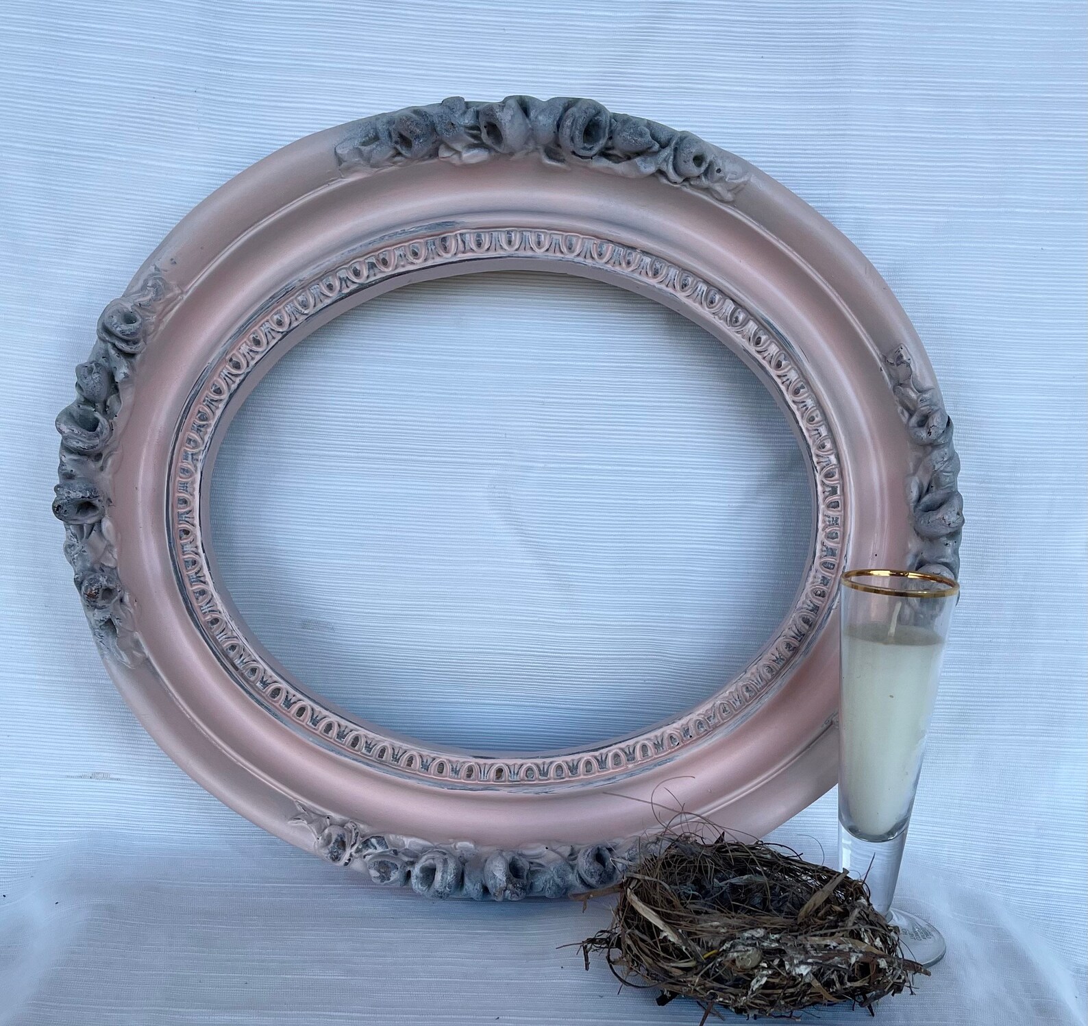 Oval Frame/ Vintage Oval Frame/ Pink Oval Frame/ Distressed - Etsy