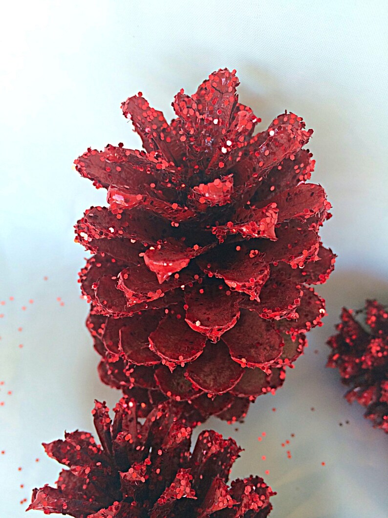 Set of Six Red Glittered Pinecone Christmas Tree Ornaments - Etsy