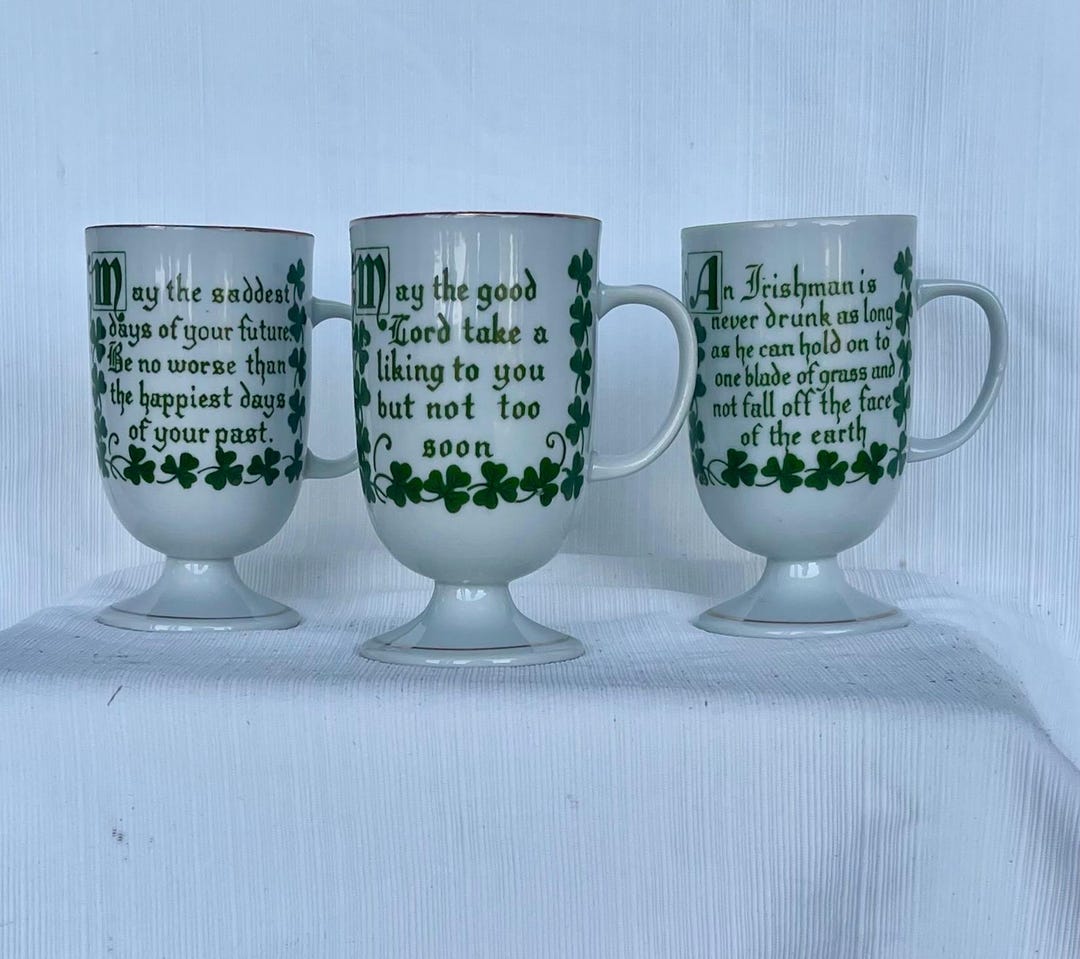 Set of Three Irish Coffee Mugs/ 3 Footed Irish Coffee Mugs/ Green and ...