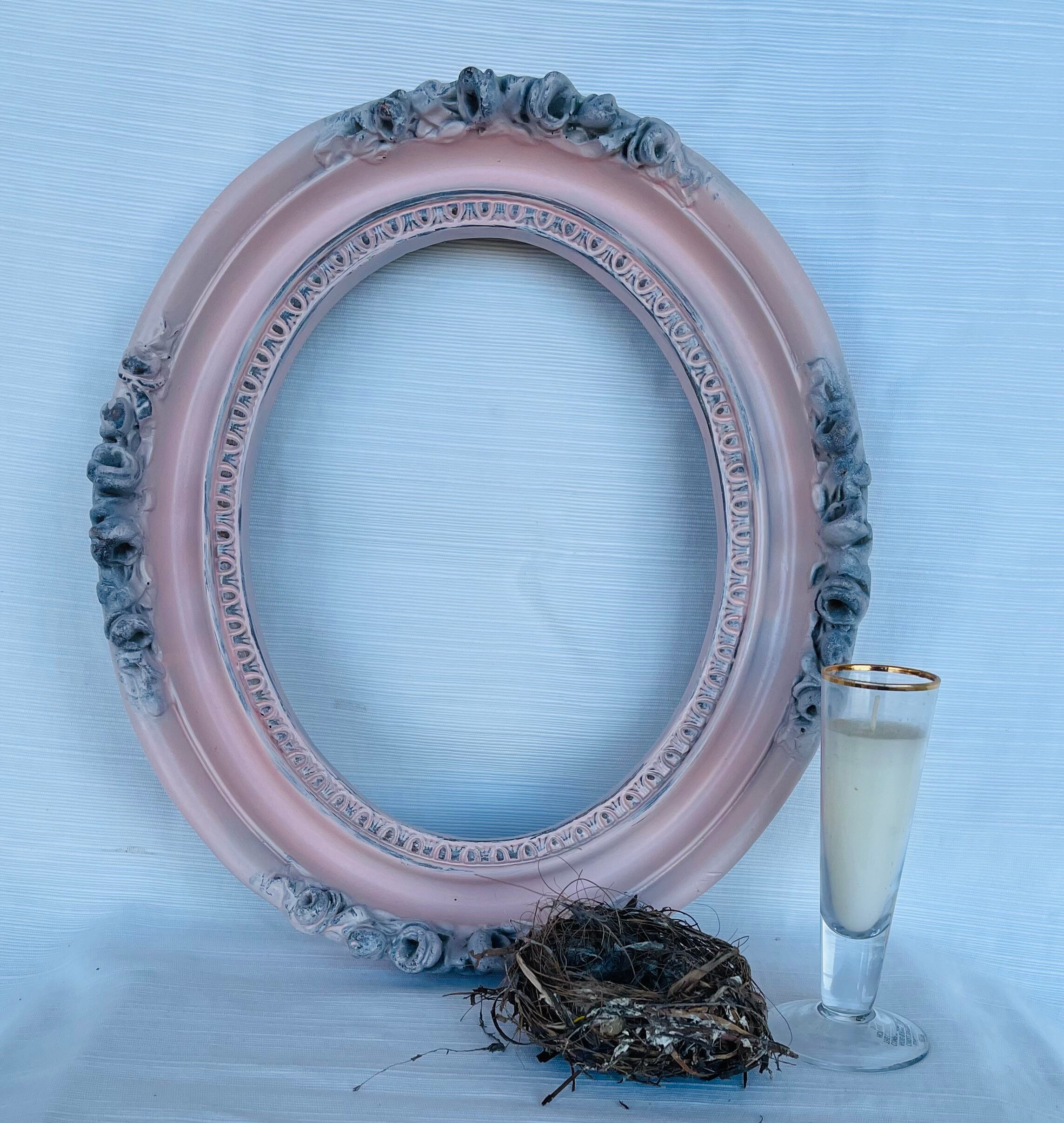 Oval Frame/ Vintage Oval Frame/ Pink Oval Frame/ Distressed - Etsy