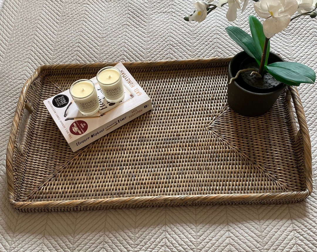 Handmade Large Grey Rattan Ottoman Tray 57cm X 35cm X 8cm Free Delivery ...