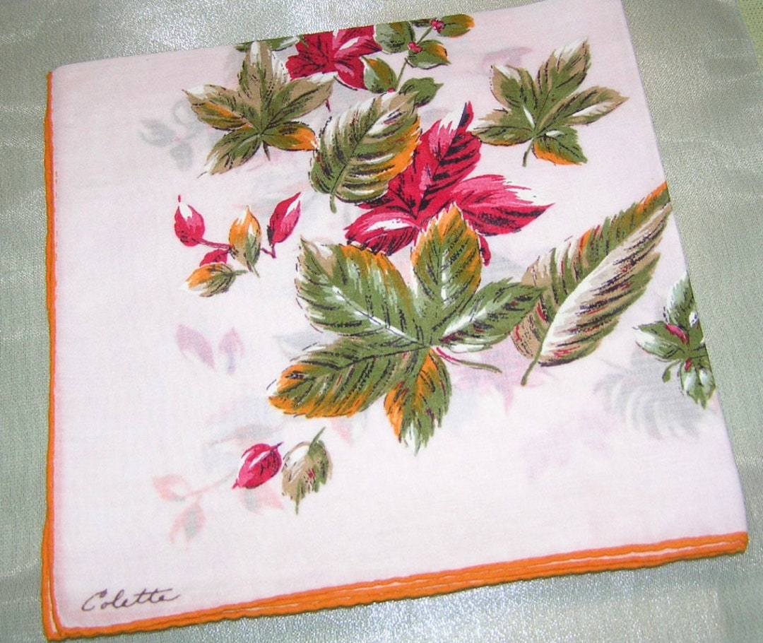 COLETTE Vintage Designer Handkerchief With Scattered Fall Leaves - Etsy
