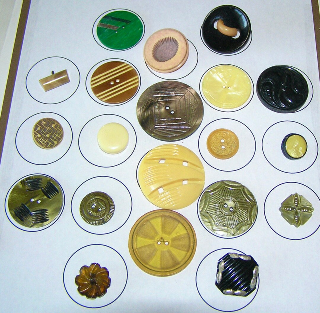 Lot of 20: Solid or One Piece Celluloid Buttons - C1930s - Lots of ...