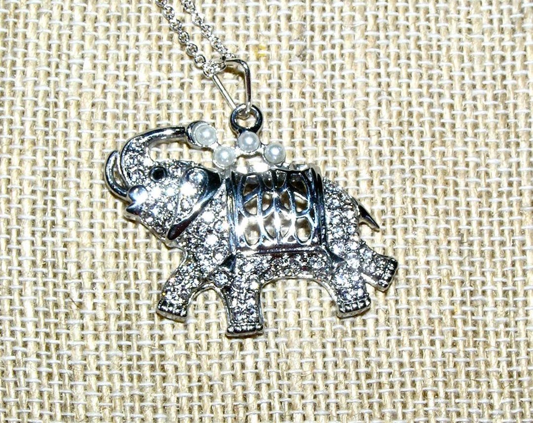 Cute Pave Set and Open Worked Baby Elephant Pendant With Faux Pearl ...