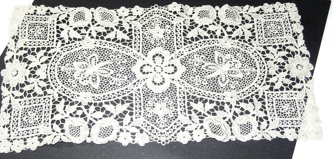 Antique Lace With Floral Pattern and Finished Edges - Likely Made as a ...