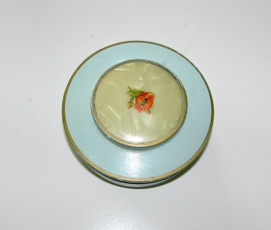 Vintage Light Blue 1940s Era Powder Tin With Rose Embedded Celluloid ...