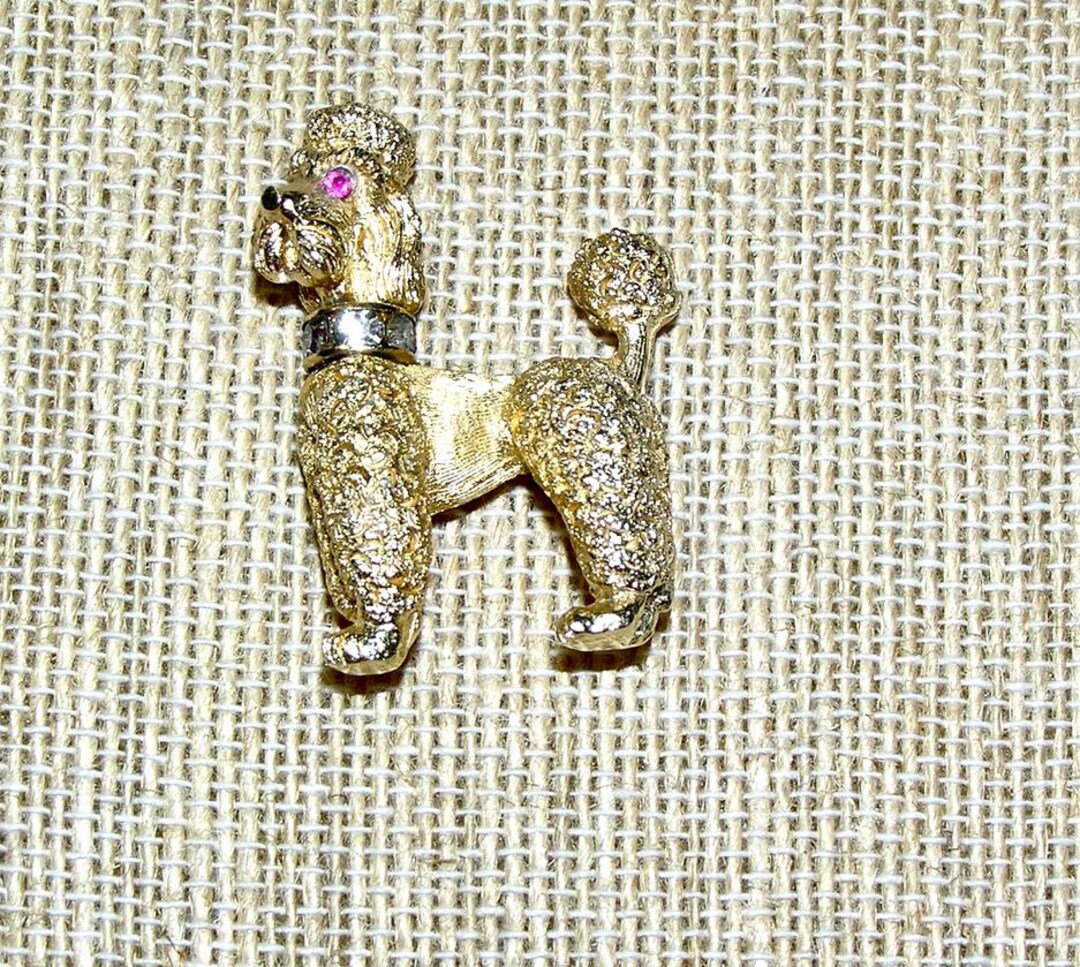 NAPIER Adorable Vintage Gold Tone Poodle Brooch/pin With RS Collar - Etsy