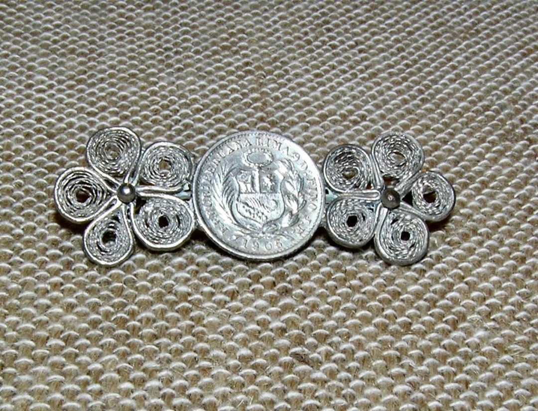 Victorian Antique Coin Brooch Made With Old World 1905 Peruvian Silver ...