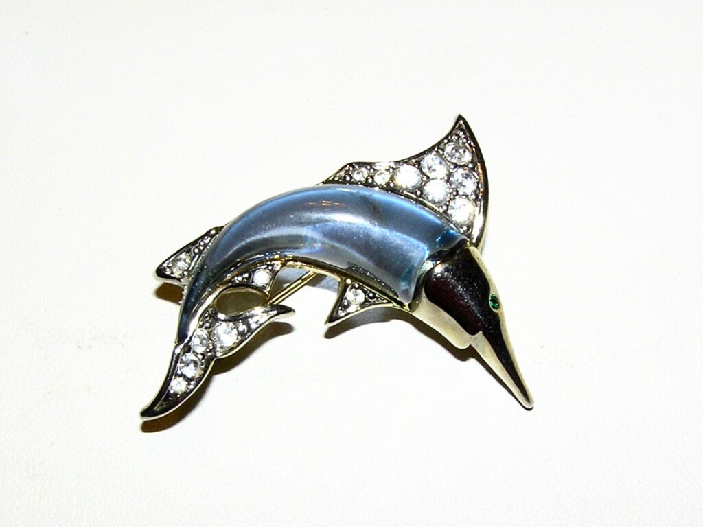 Fabulous Vintage Swordfish Pin/brooch With Lucite jelly Belly Insert - Etsy