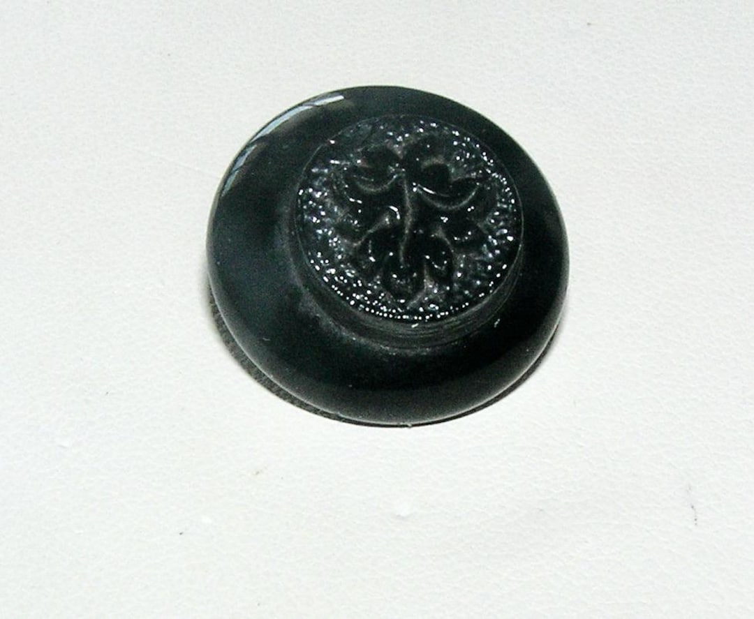 Rare! Unusual Victorian Old Black Glass Swirlback Button With Elevated ...