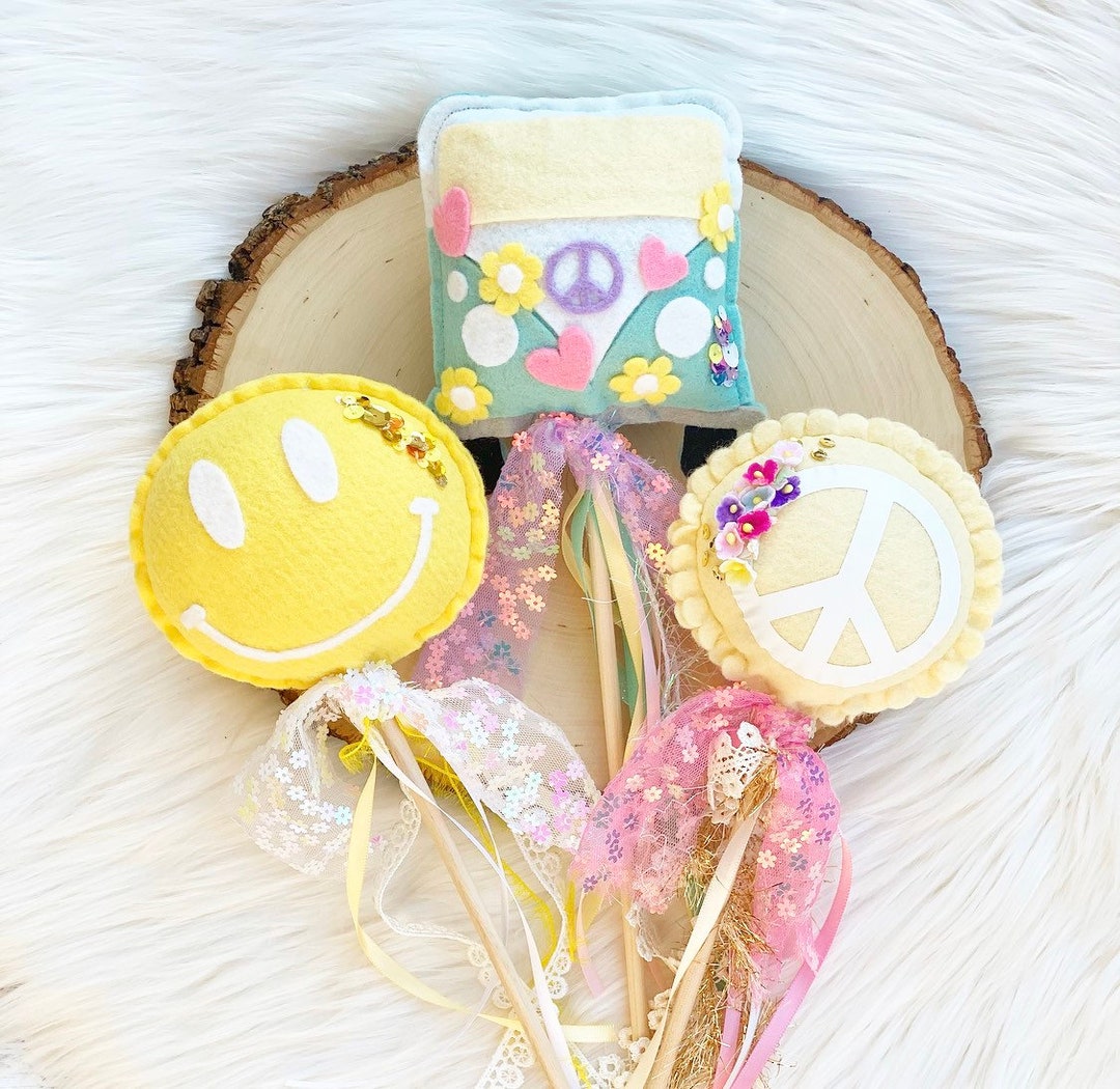 Felt Sequin Hippie Wands - Peace Sign Wand - Smiley Face Wand - VW Bus ...