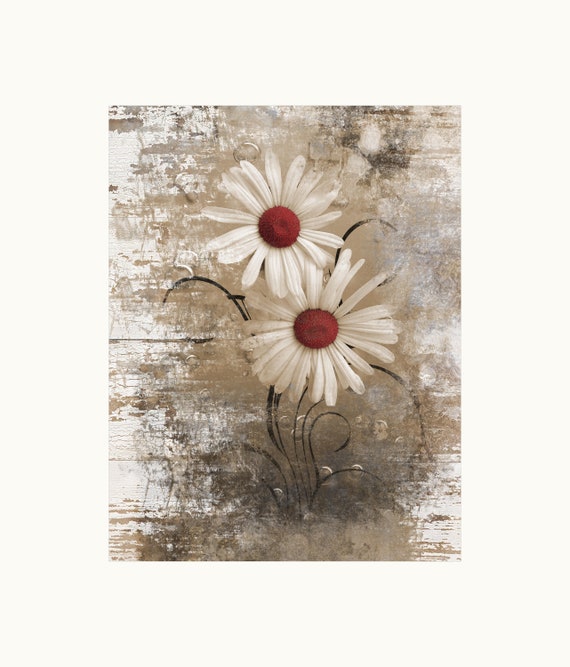 Red Brown Modern Rustic Home Decor Daisy Flowers Tulips - Etsy