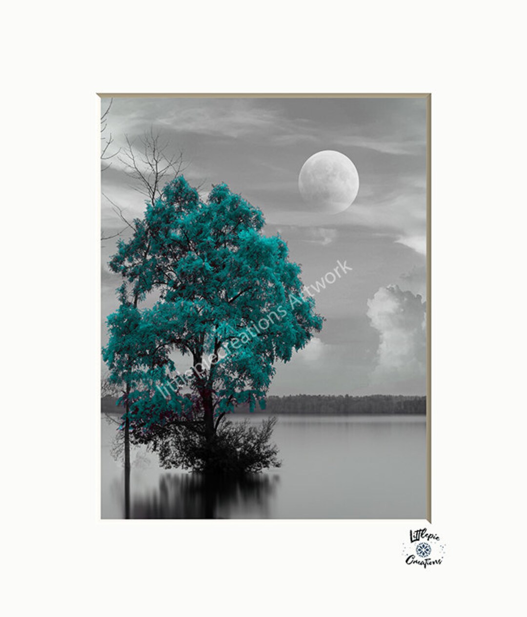 Teal Wall Art, Teal Gray Tree Lake, Teal Wall Print, Teal Home Decor ...