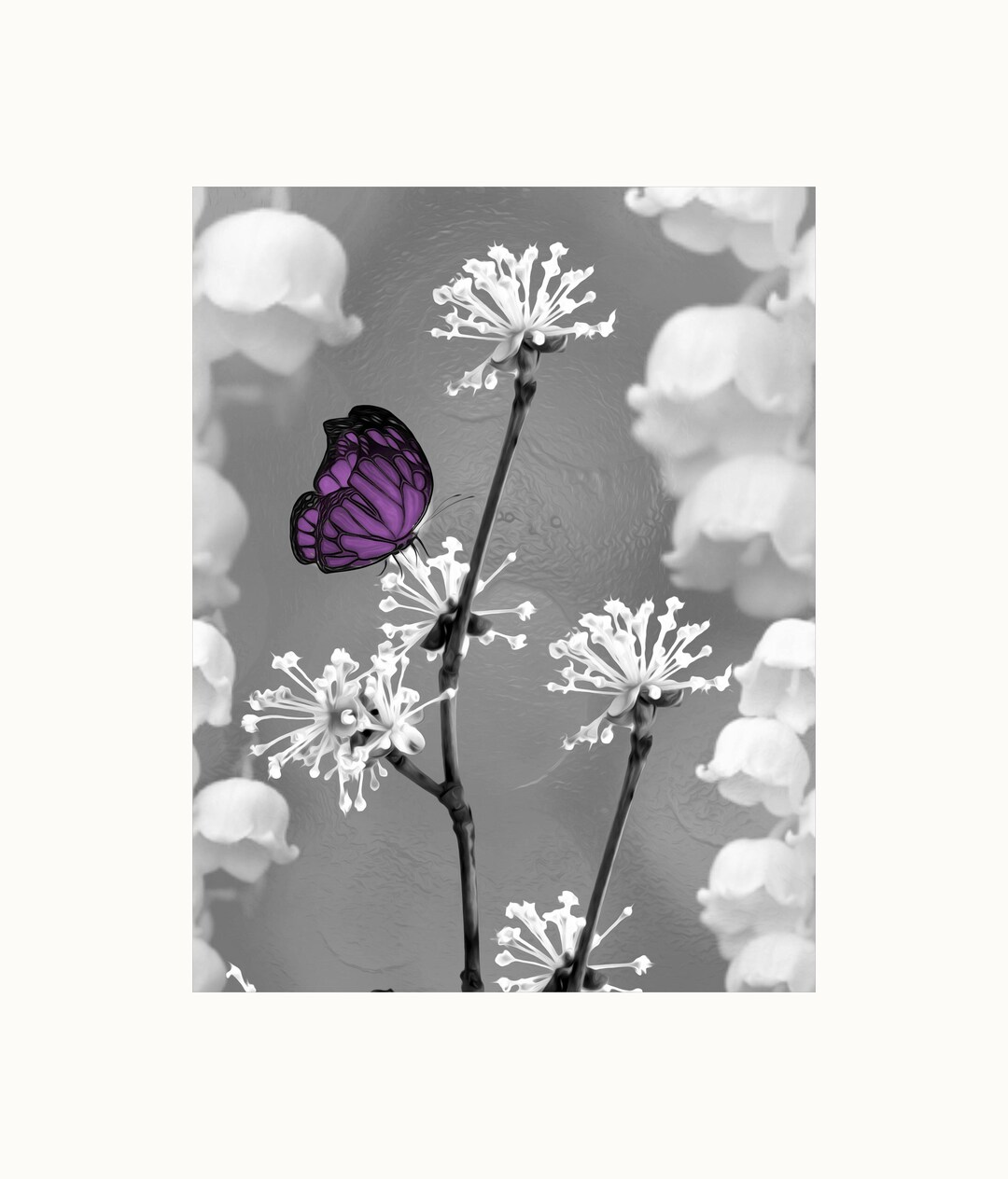 Purple Gray Rustic Modern Floral Farmhouse Home Decor Wall Art Matted ...