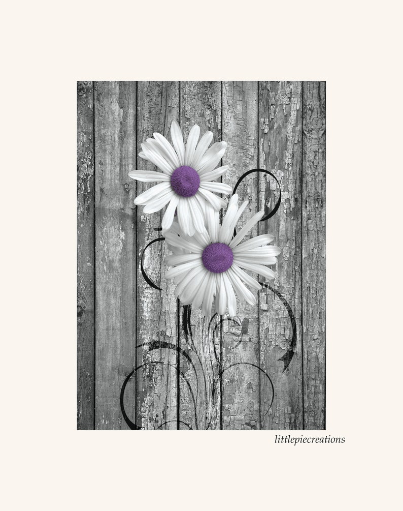 Purple Gray Rustic Modern Home Decor Wall Art Purple Rose - Etsy