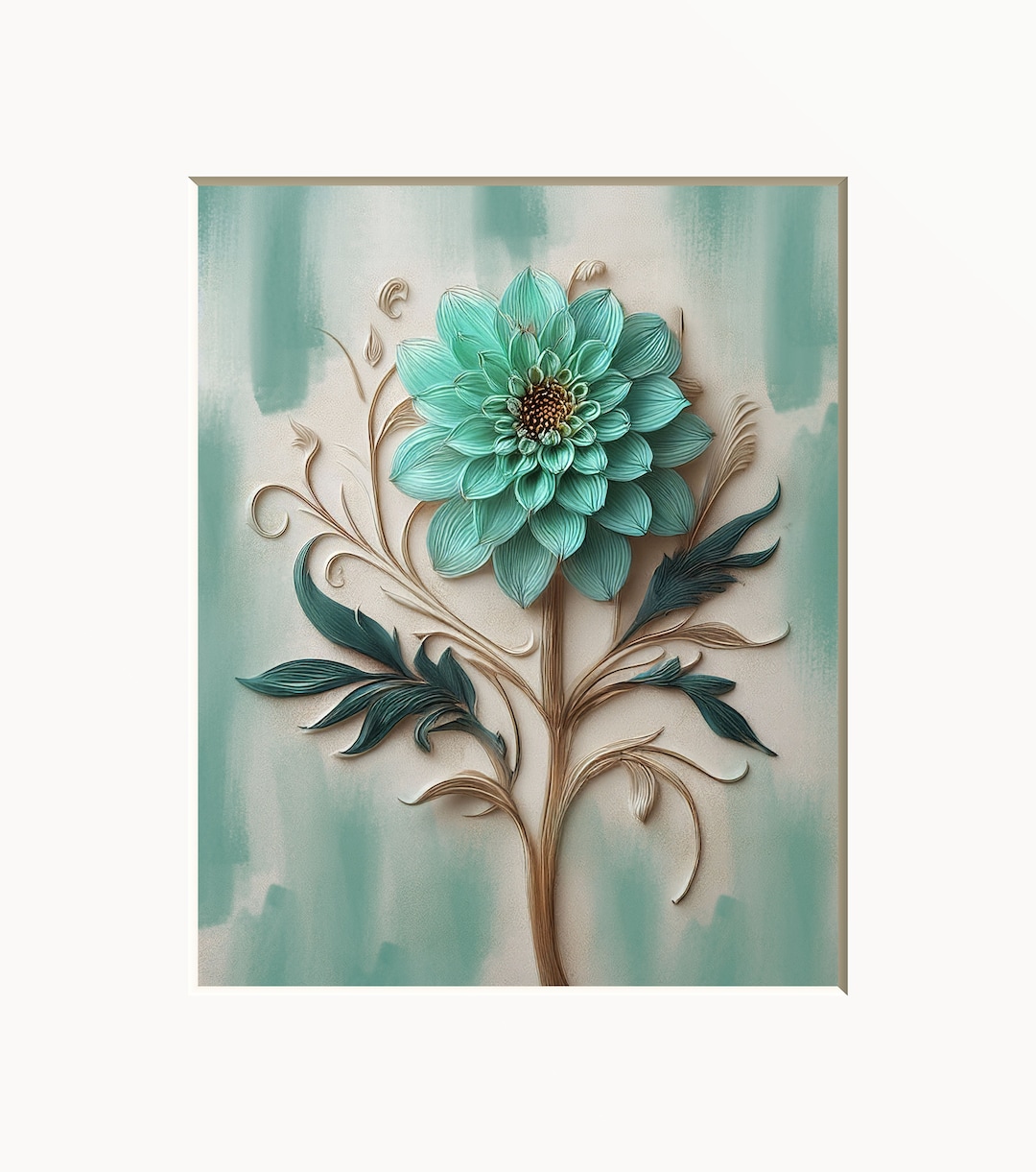 Teal Dahlia Flower Print: Modern Textured Wall Art (matted) - Etsy