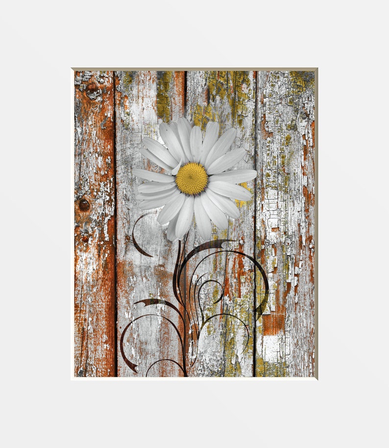 Yellow Gray Rustic Modern Daisy Flower Bedroom Bathroom Home - Etsy