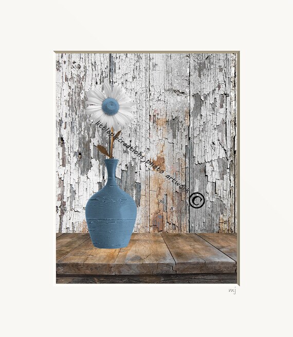 Blue Brown Rustic Daisy Flower Farmhouse Kitchen Photography - Etsy