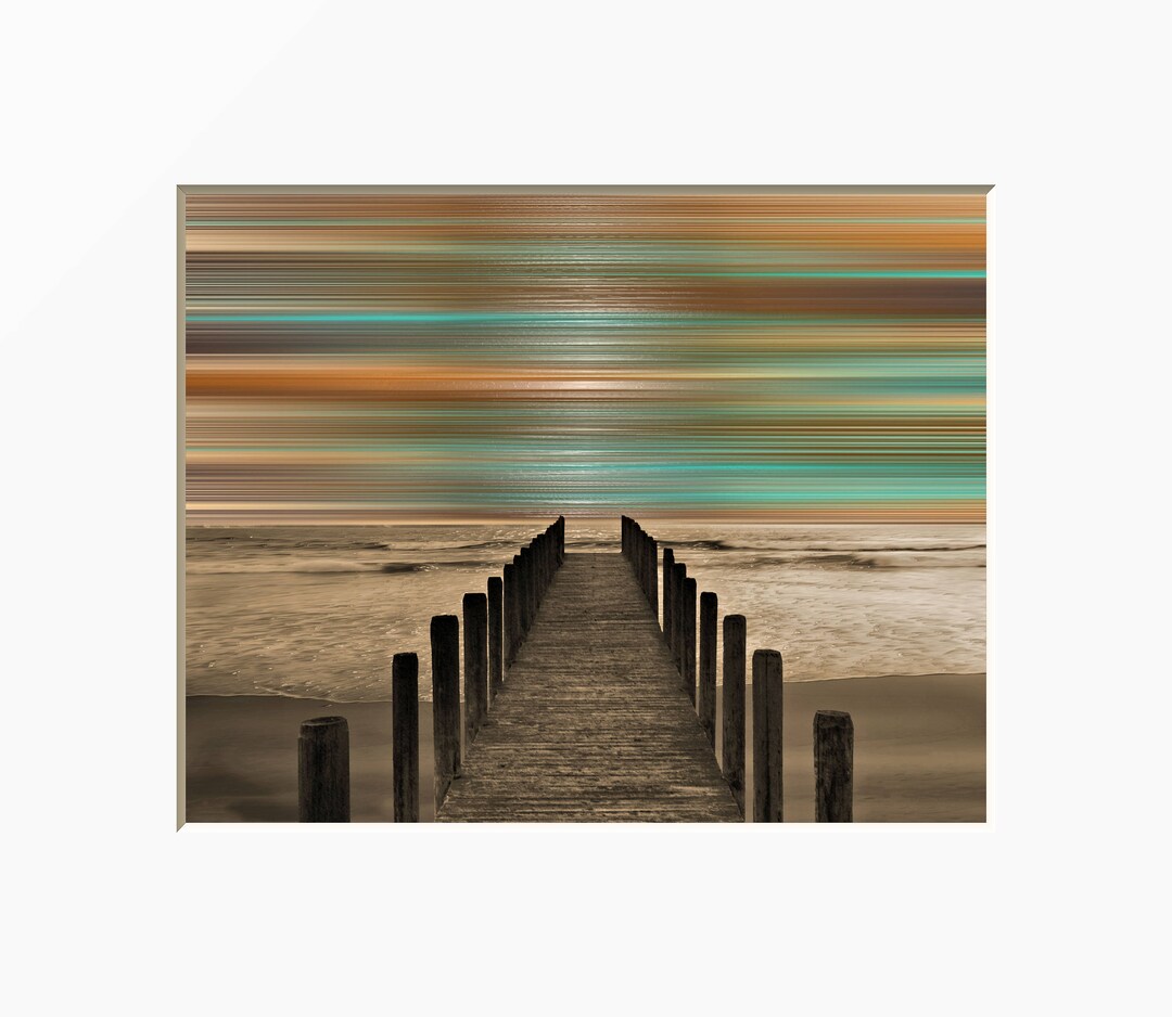 Teal Brown Modern Coastal Ocean Pier Home Decor Beach - Etsy