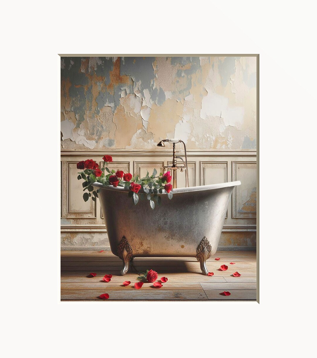 Roses in Tub Matted Wall Art: Rustic Bathroom Decor - Etsy