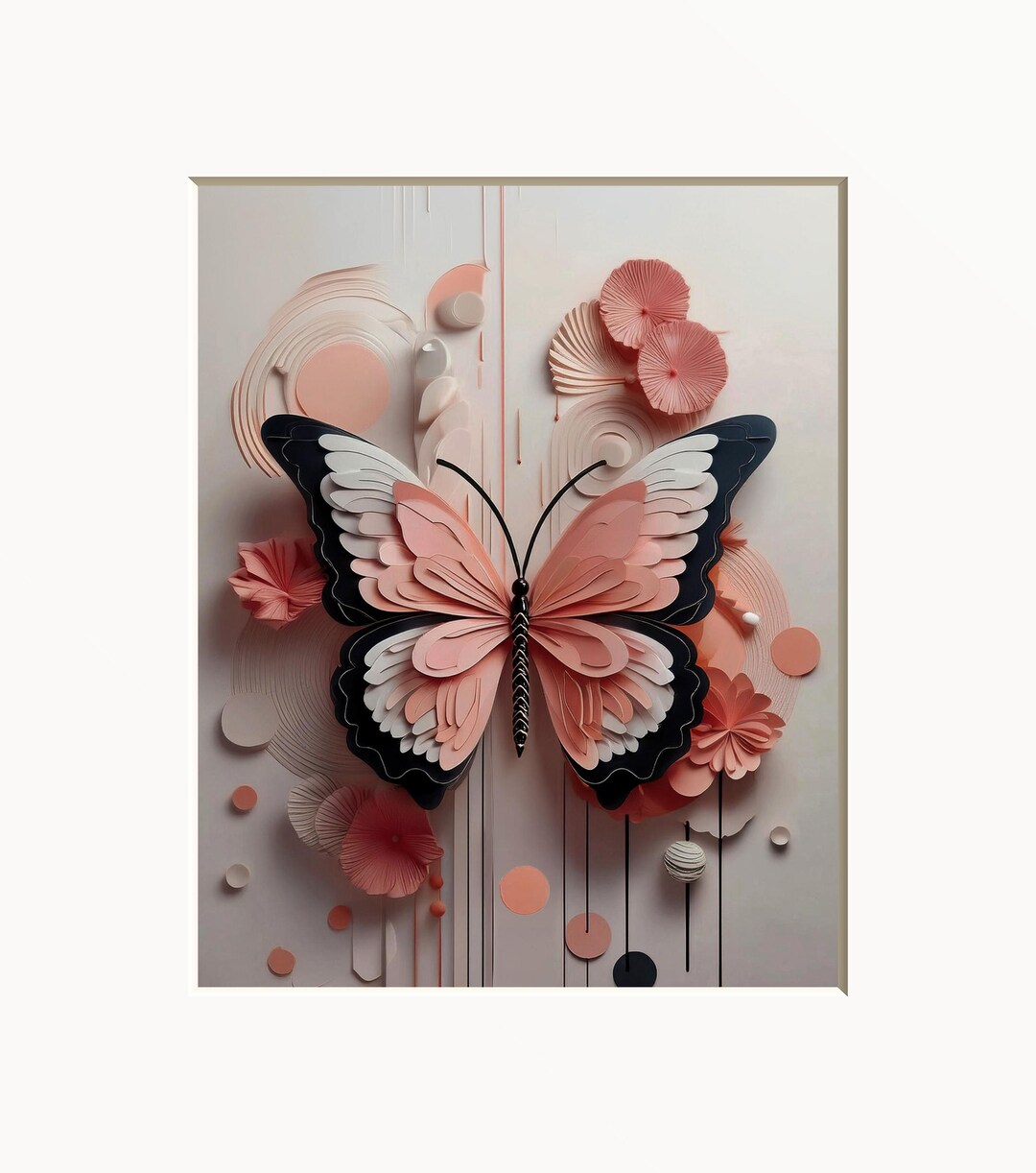 Coral Wall Art, Coral Wall Prints, Modern Butterfly Art, Coral Wall ...