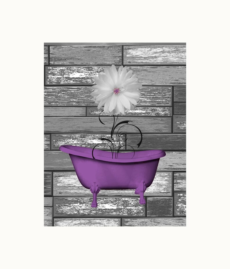 Purple Gray Rustic Modern Floral Farmhouse Home Decor Wall Art | Etsy
