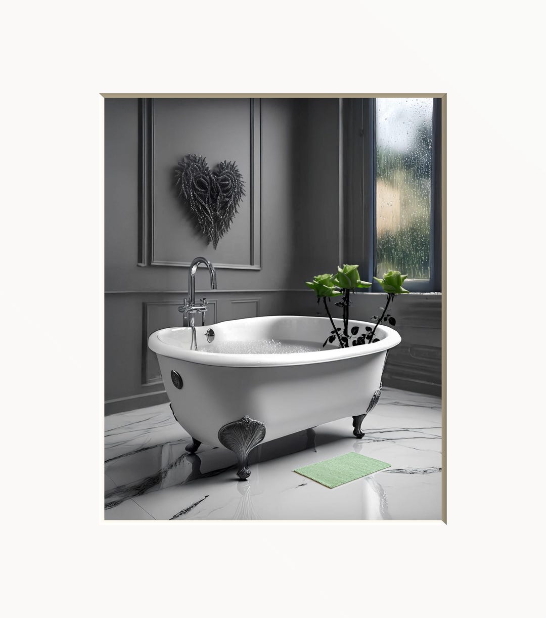 Sage Green Roses in Tub Art Print: Matted Bathroom Wall Decor - Etsy